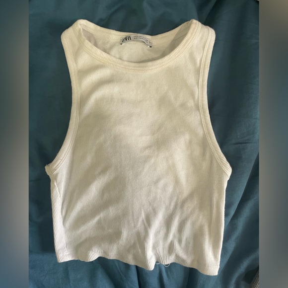 Zara | Tops | Zara Set Cropped Tanks In White And Tan | Poshmark